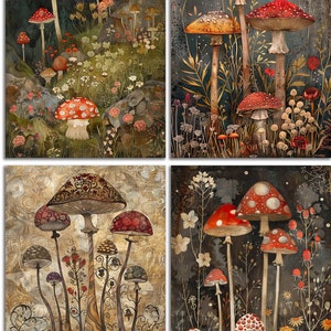 Mushroom Garden Printable Art Pages| Digital Download Paper Set| Quirky ...