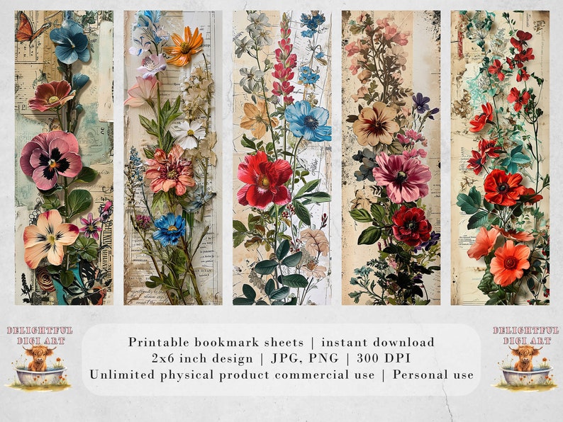 Junk Journal Ephemera Printable Bookmarks| 15 Vintage Floral Bookmarks ...