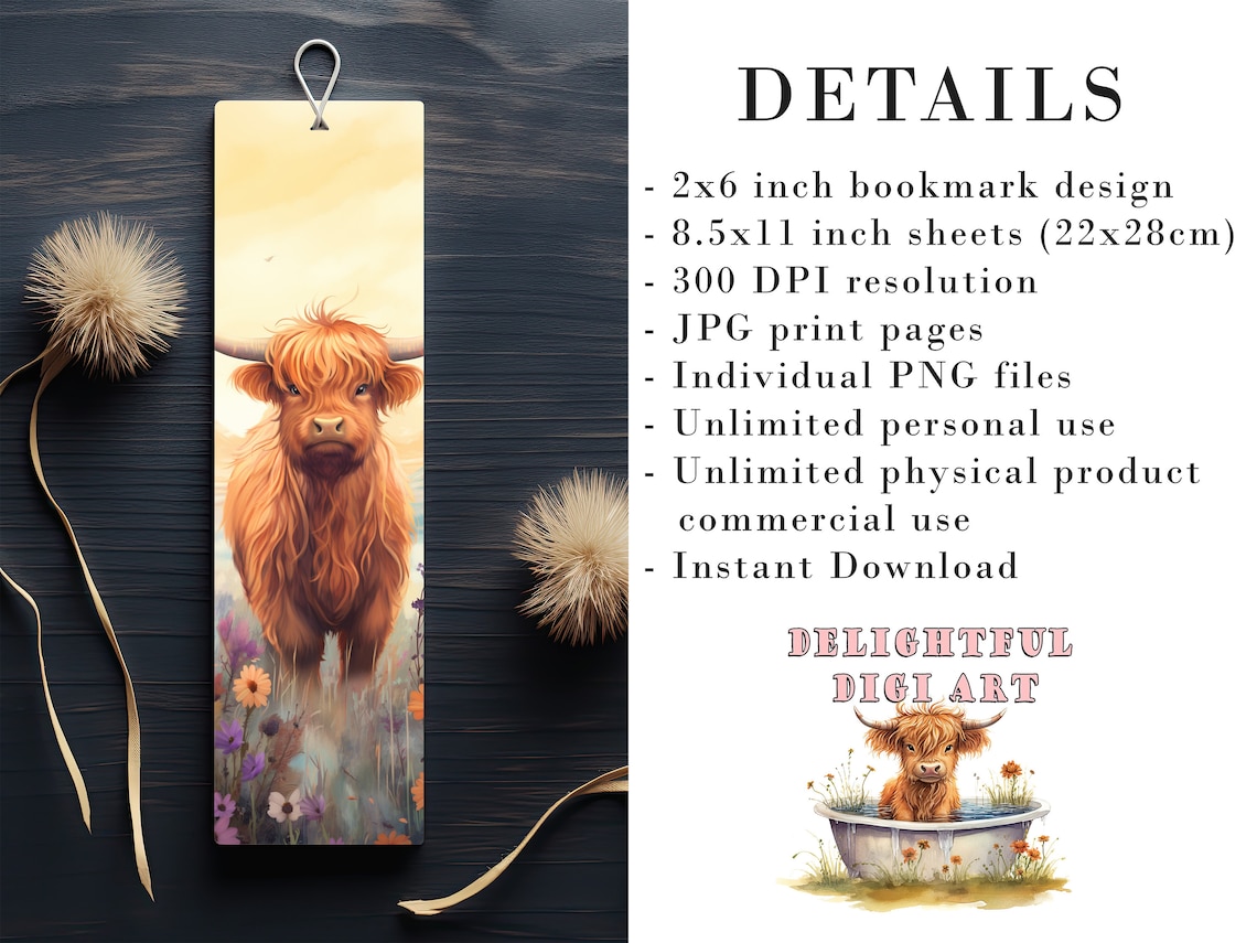 15 Watercolor Highland Cow Printable Bookmarks | Digital Download JPG ...