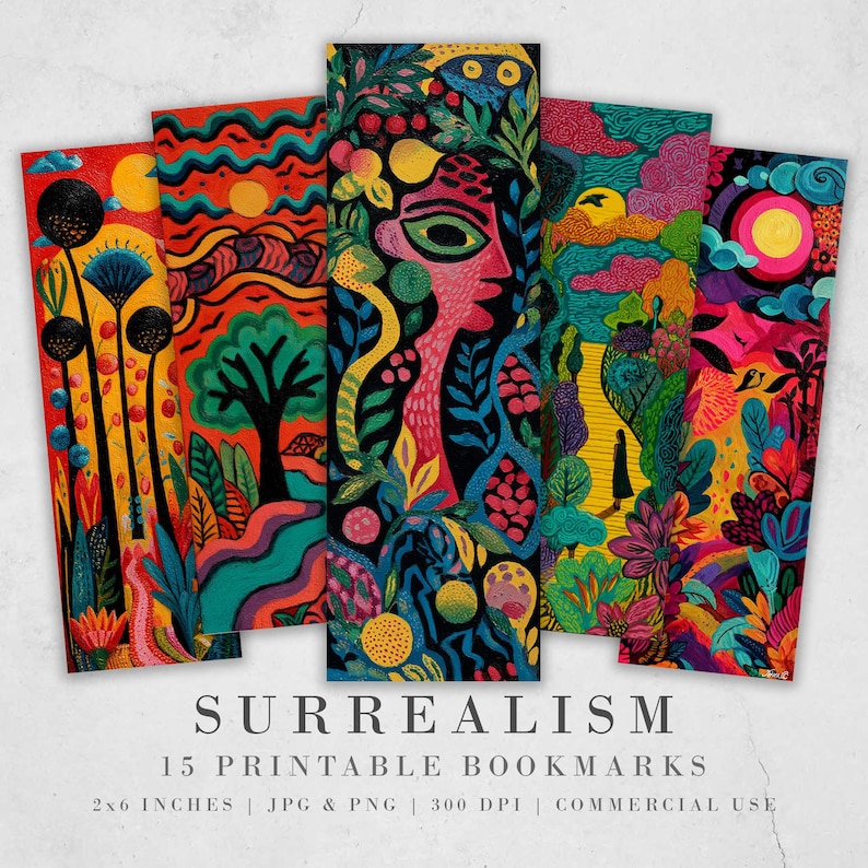 Surrealism Printable Bookmarks, Whimsical Digital Download JPG Bookmark ...