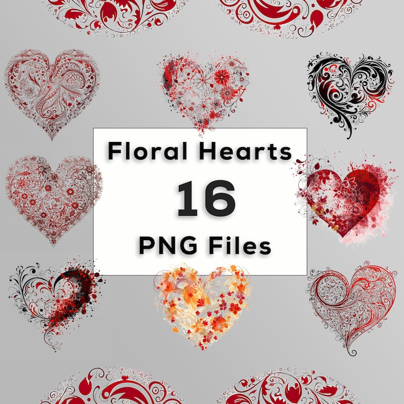 16 Floral Hearts Png Pack Valentines Day Png Heart Png - Etsy