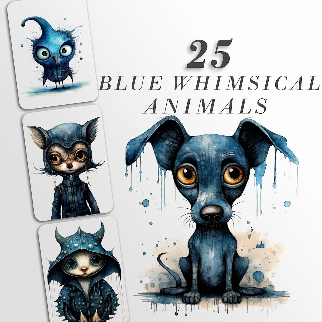 Whimsical Animals: Blue Themed Animal Art for Crafts and Decor | PNG ...