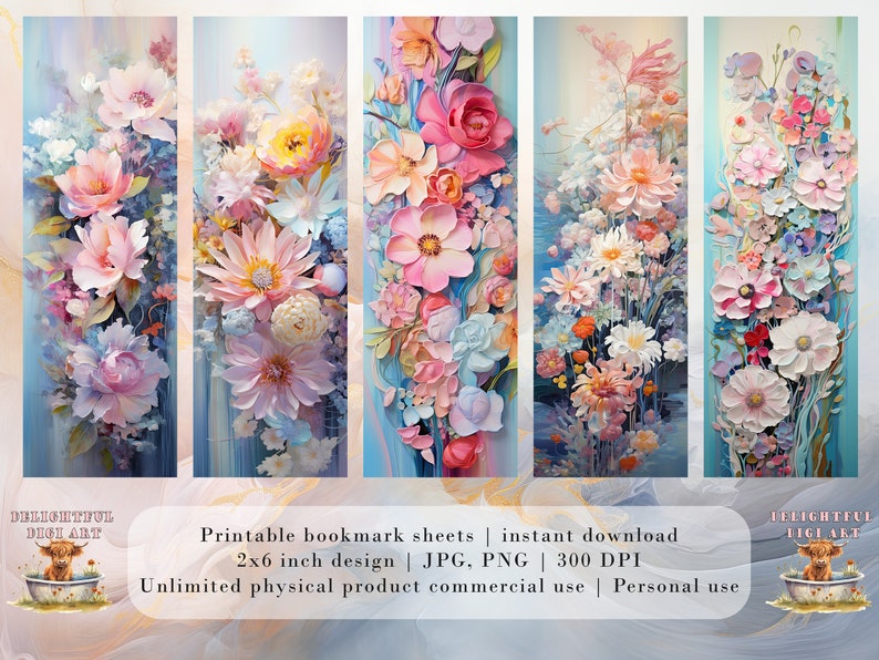 10 Floral Dreamland Printable Bookmarks | Digital Download JPG Bookmark ...