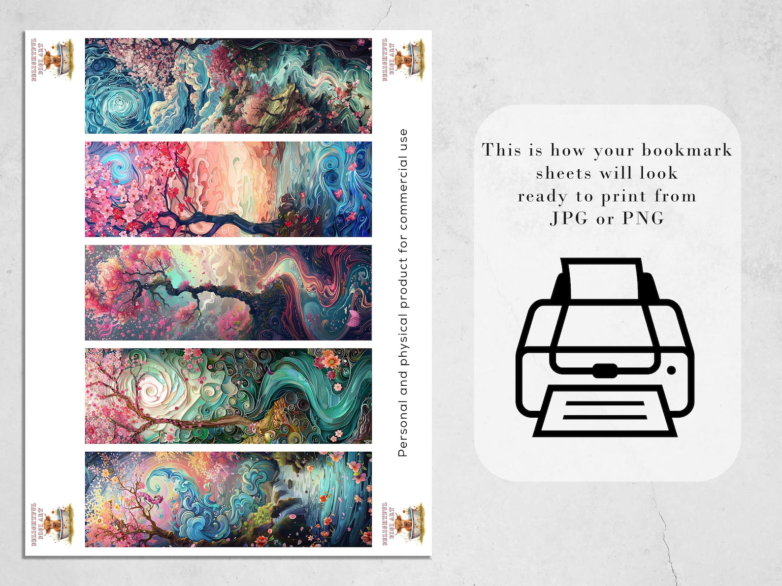 Surreal River Printable Bookmarks 15 Whimsical Landscape Graphics JPG ...