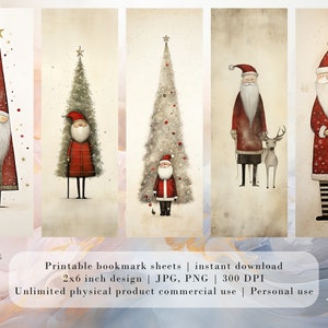 15 Whimsical Santa Printable Bookmarks: Digital Download JPG Bookmark ...