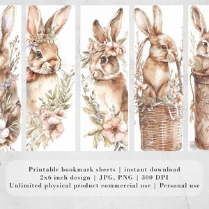 15 Floral Bunnies Printable Bookmarks| Digital Download JPG Bookmark ...
