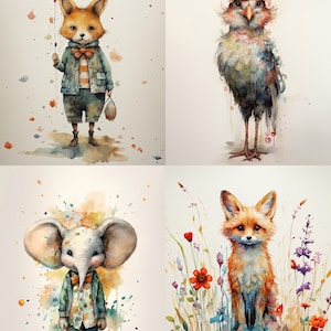 Cute Animals Printable Art Pages| Digital Download Paper Set| Whimsical ...