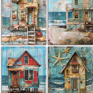 Whimsical Beach Houses Printable Art Pages, Digital Download Paper Set ...