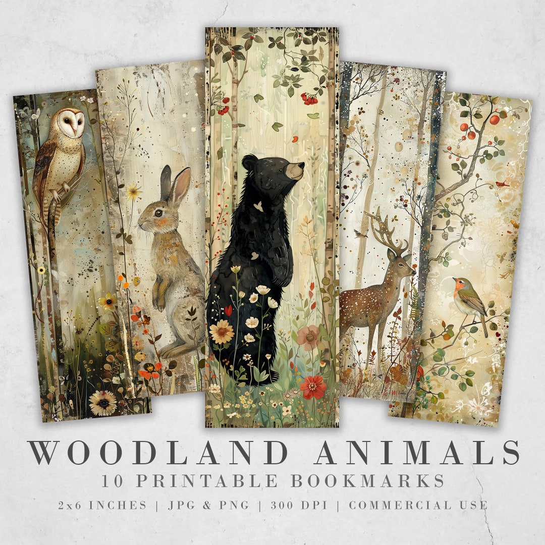 10 Woodland Animals Printable Bookmarks | Digital Download JPG Bookmark ...