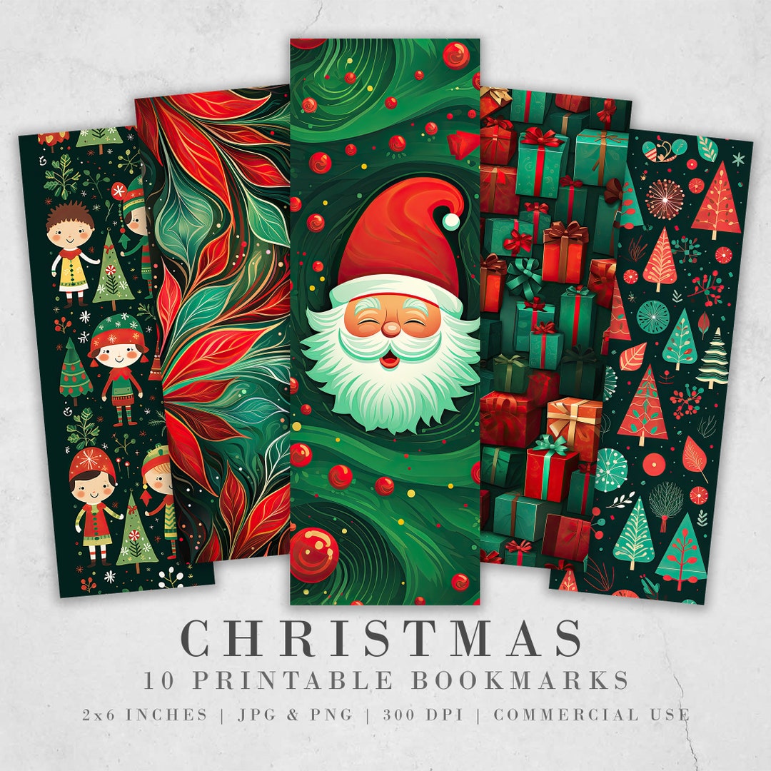 Cute Christmas Printable Bookmarks: JPG Bookmark Sheets| PNG Bookmark ...