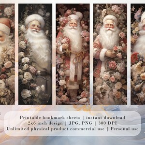 15 Floral Santa Printable Bookmarks | Digital Download JPG Bookmark ...
