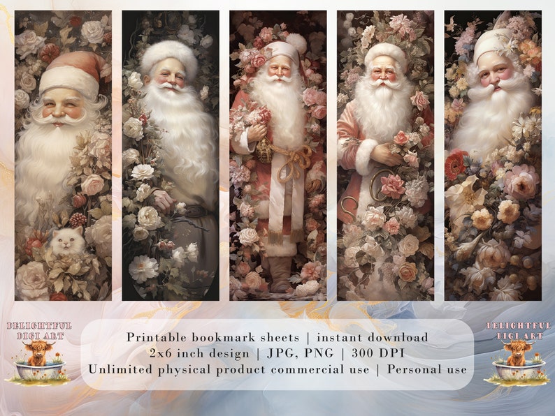 15 Floral Santa Printable Bookmarks | Digital Download JPG Bookmark ...