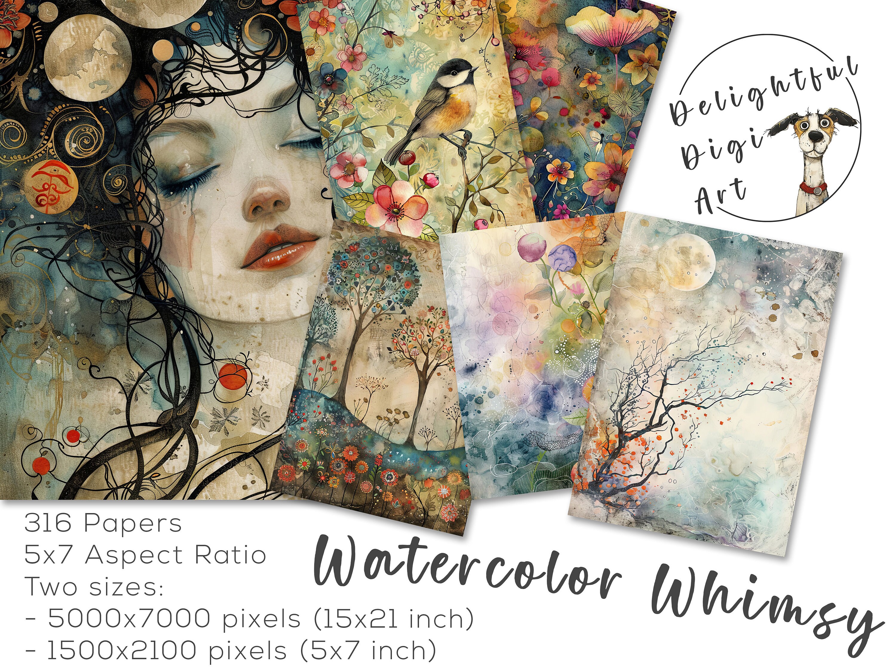 300+ Watercolor Whimsy Backgrounds, Digital Download Paper Set ...