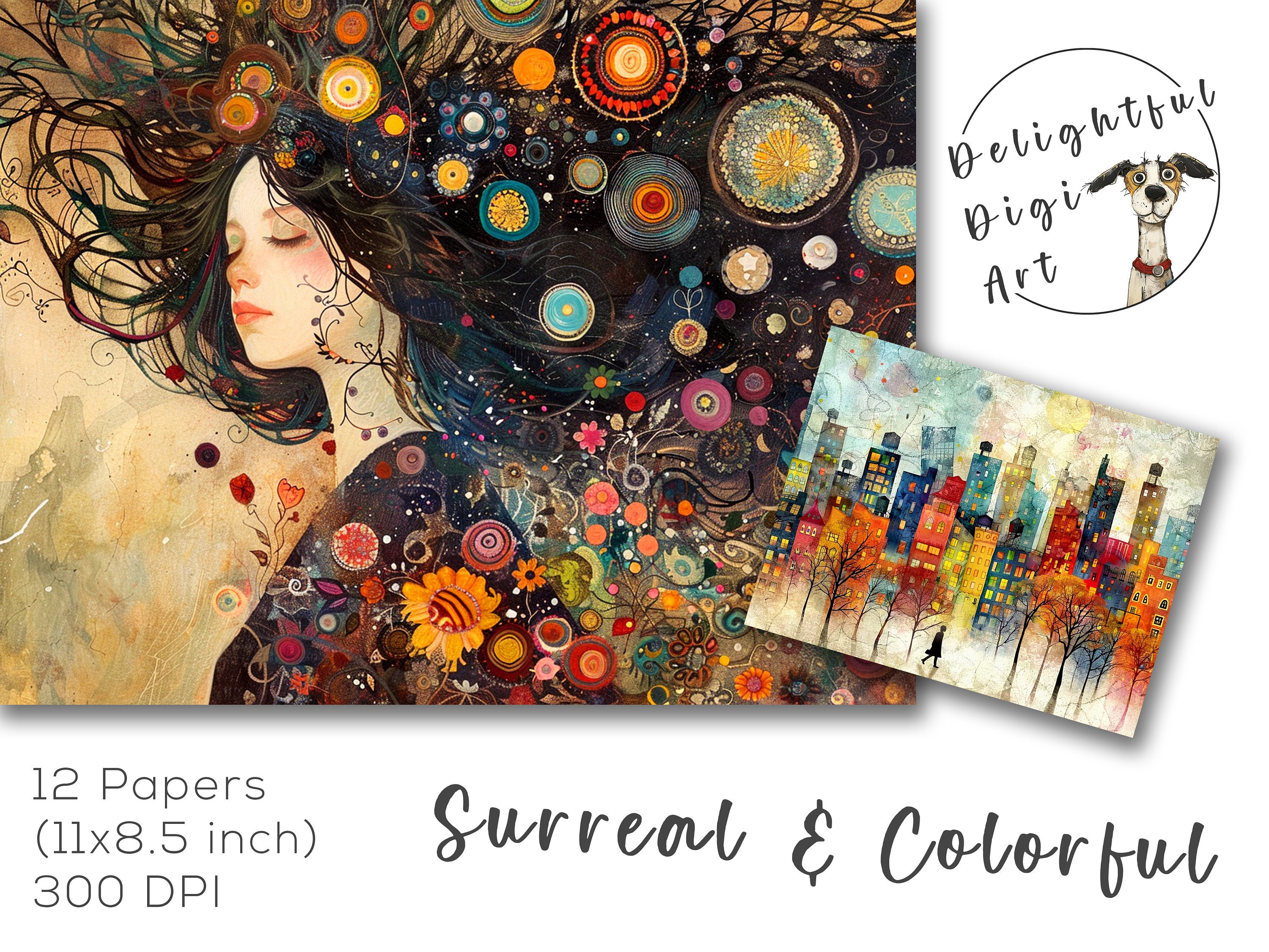 Surreal & Colorful Printable Art Pages: Whimsical Art Pack, Quirky ...