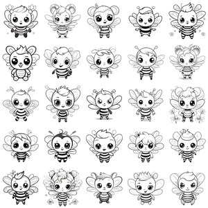 Cute Bee Clip Art, Black and White Bee PNG Bundle, Honey Bee Art, Busy ...