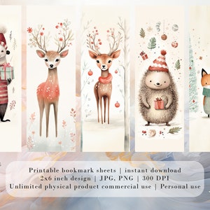 Cute Christmas Animals Printable Bookmarks: JPG Bookmark Sheets | PNG ...