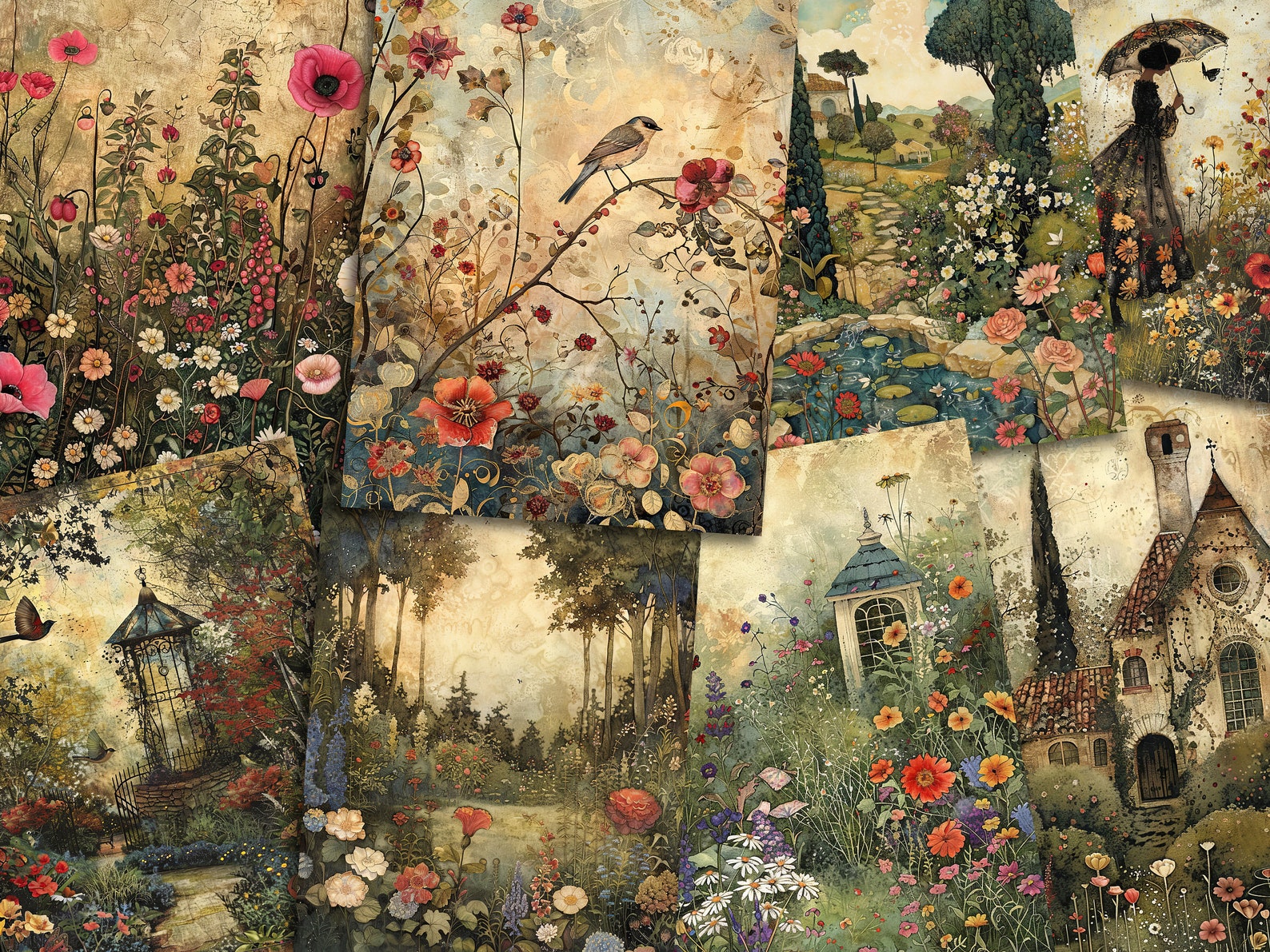 Victorian Gardens Printable Art Pages, Whimsical Art Pack Quirky ...
