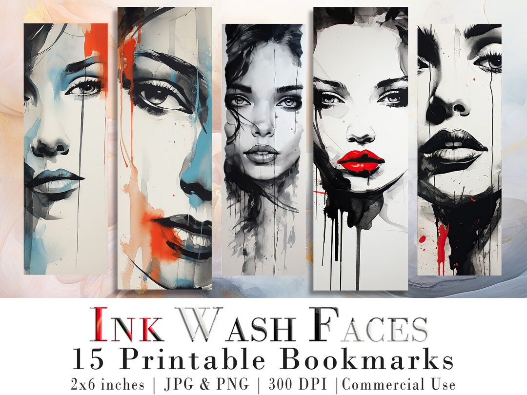 15 Ink Wash Faces Printable Bookmarks Digital Download JPG - Etsy