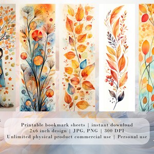20 Fall Leaves Printable Bookmarks | Digital Download JPG Bookmark Set ...