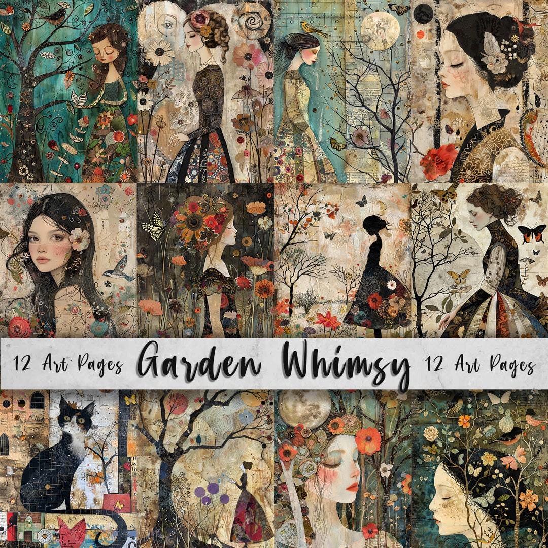 Garden Whimsy Printable Art Pages| Whimsical Art Pack | Quirky Digital ...