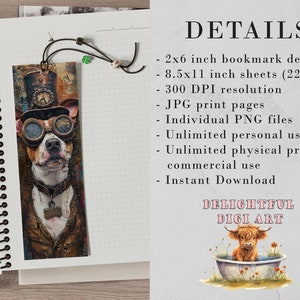 Steampunk Dogs Printable Bookmarks| 20 Quirky Mixed Media Dog Bookmark ...