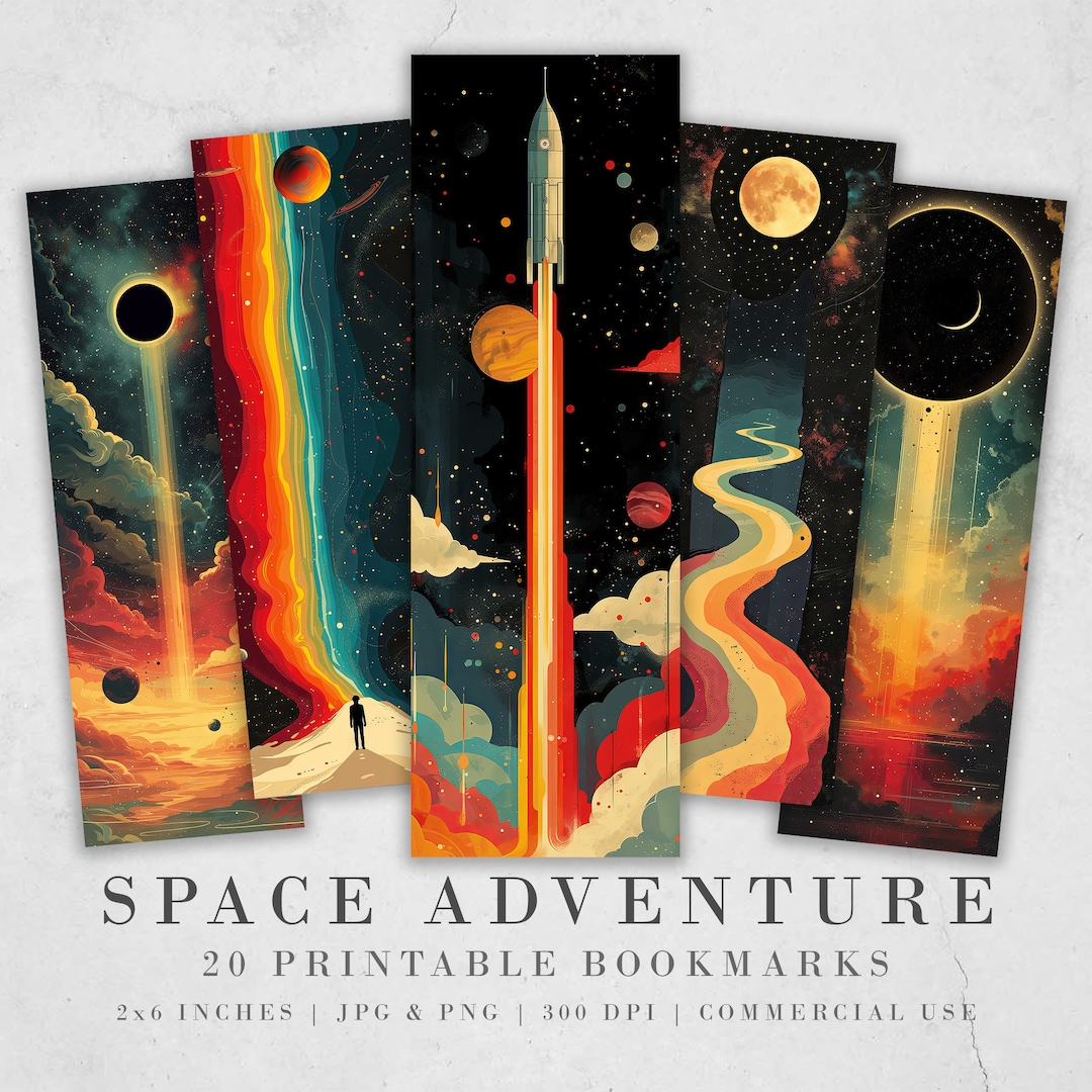 20 Space Adventure Printable Bookmarks| Sci-fi Bookmark Sheets| PNG ...