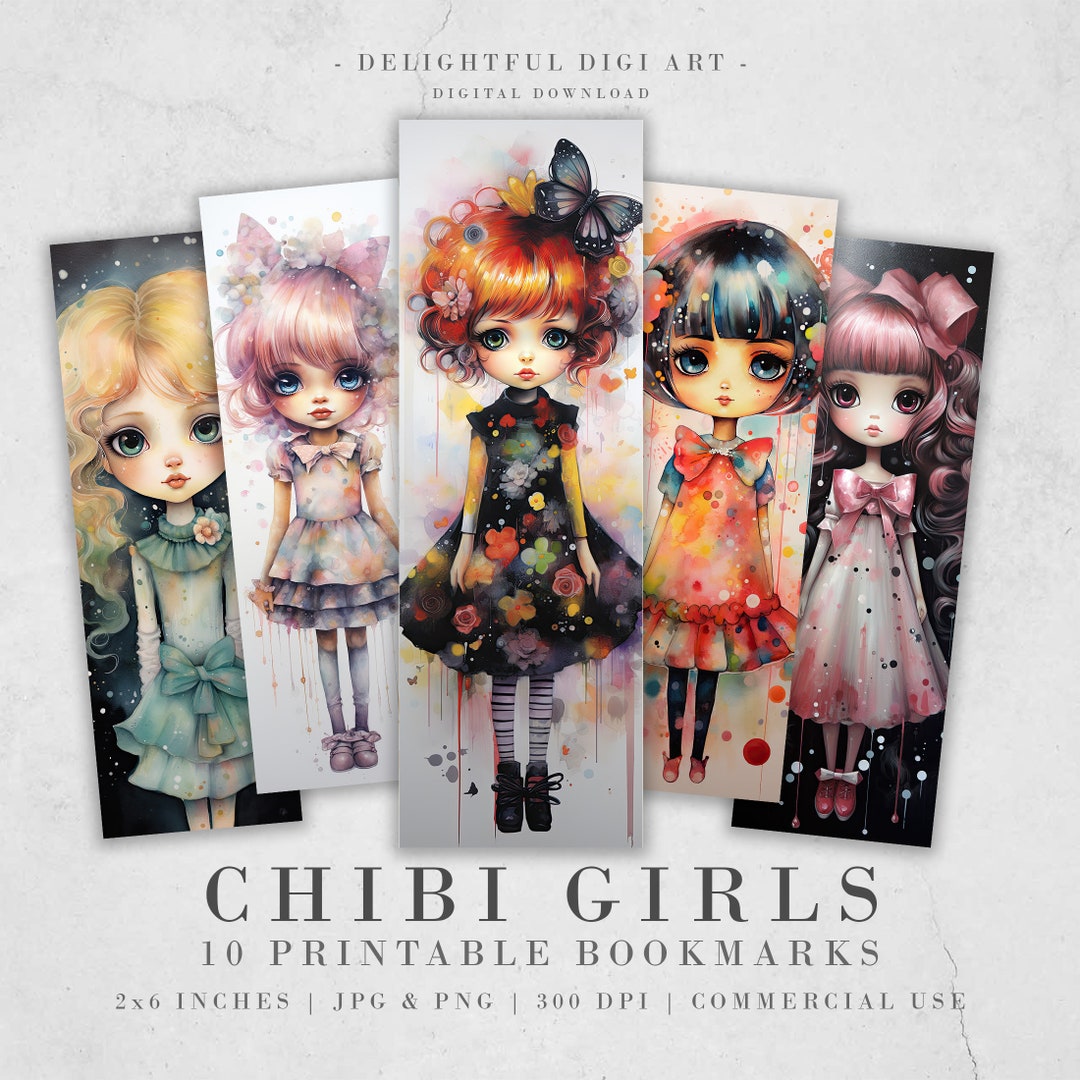 15 Chibi Girls Watercolor Printable Bookmarks | Digital Download JPG ...