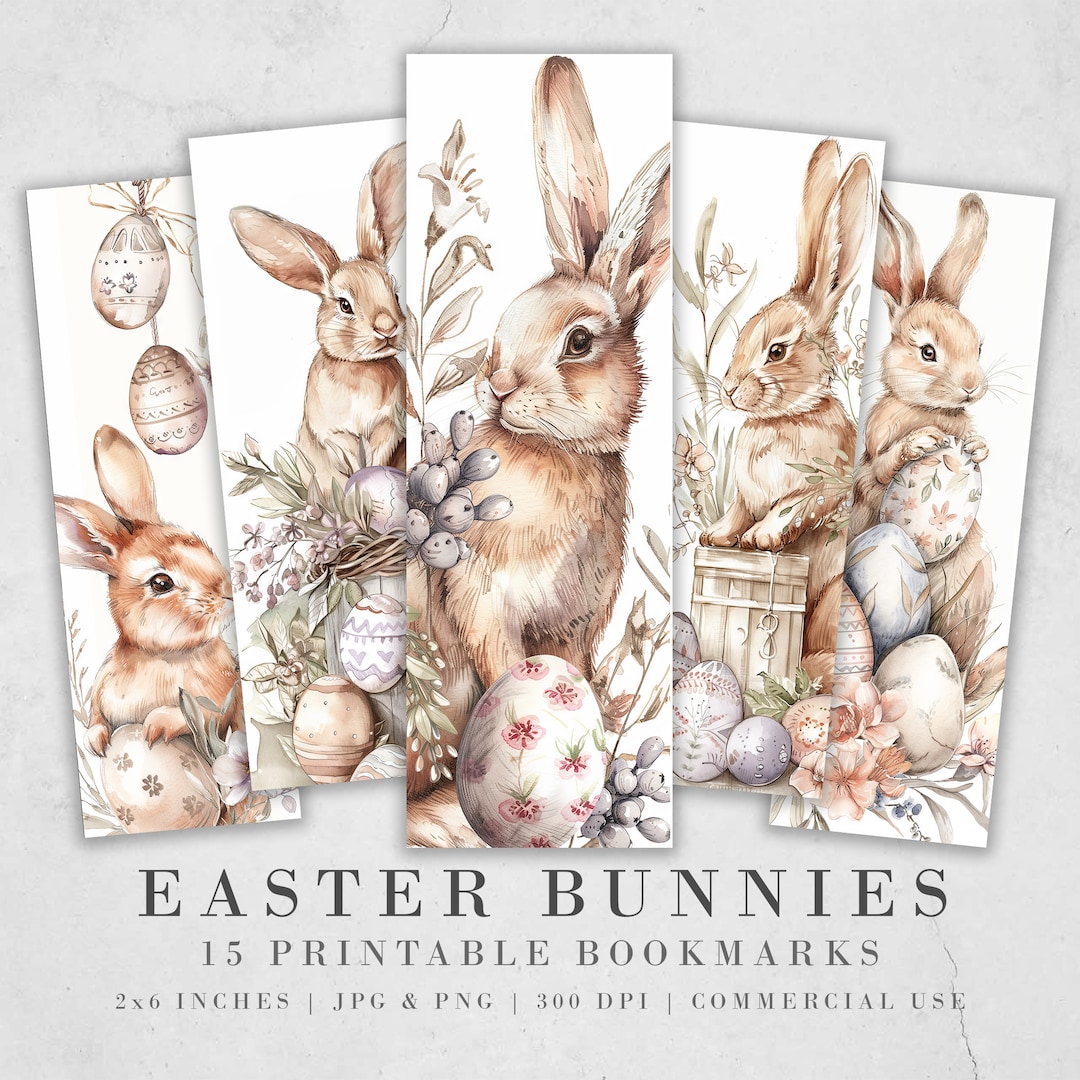 15 Easter Bunnies Printable Bookmarks | Digital Download JPG Bookmark ...
