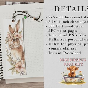 15 Floral Bunnies Printable Bookmarks| Digital Download JPG Bookmark ...