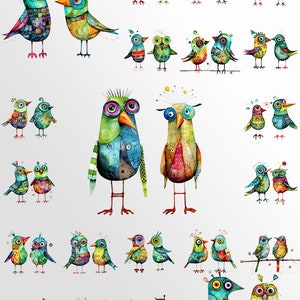 Whimsical Birds Clipart: Abstract Watercolor Birds for Crafts and Decor ...