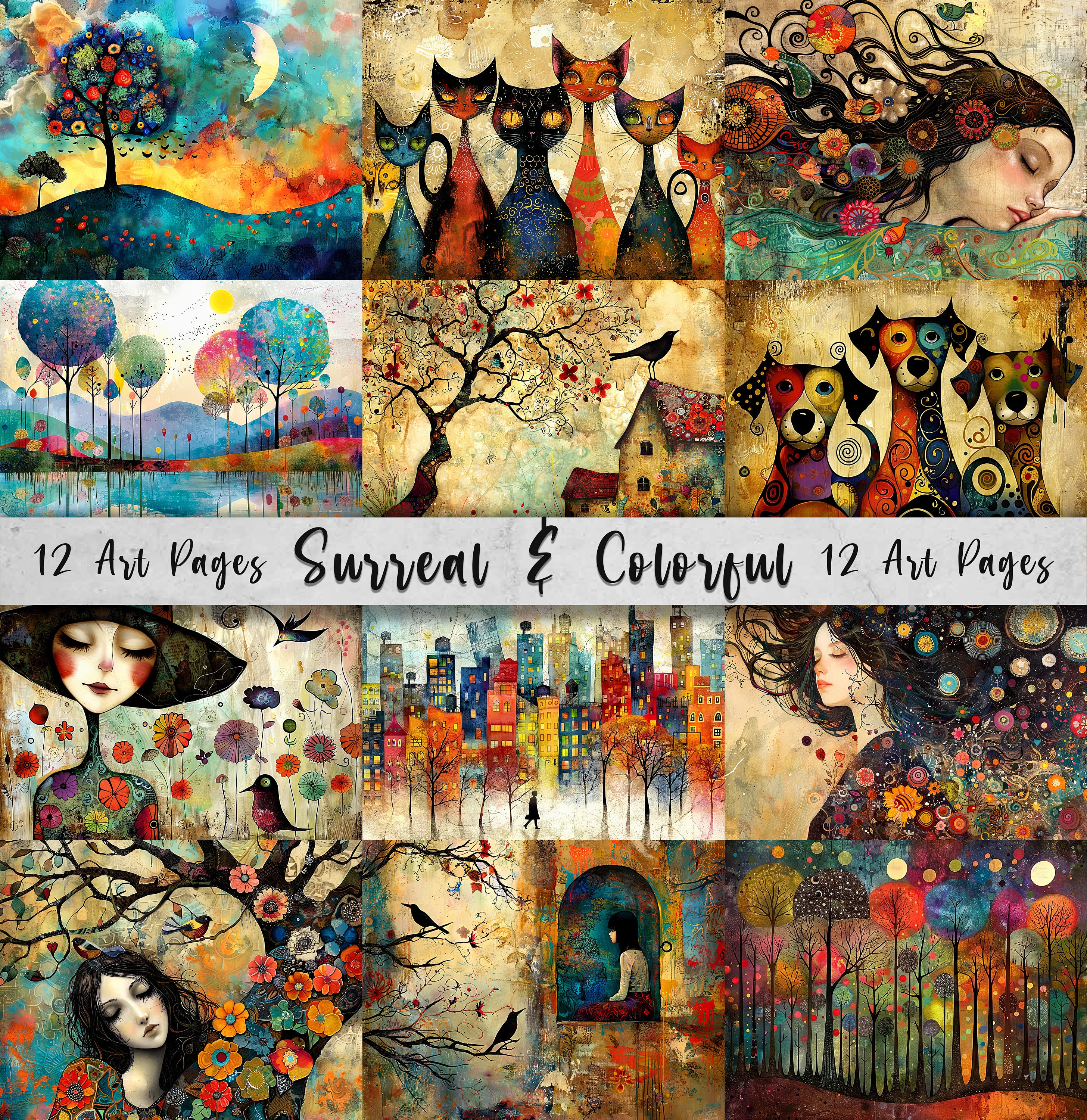 Surreal & Colorful Printable Art Pages: Whimsical Art Pack, Quirky ...