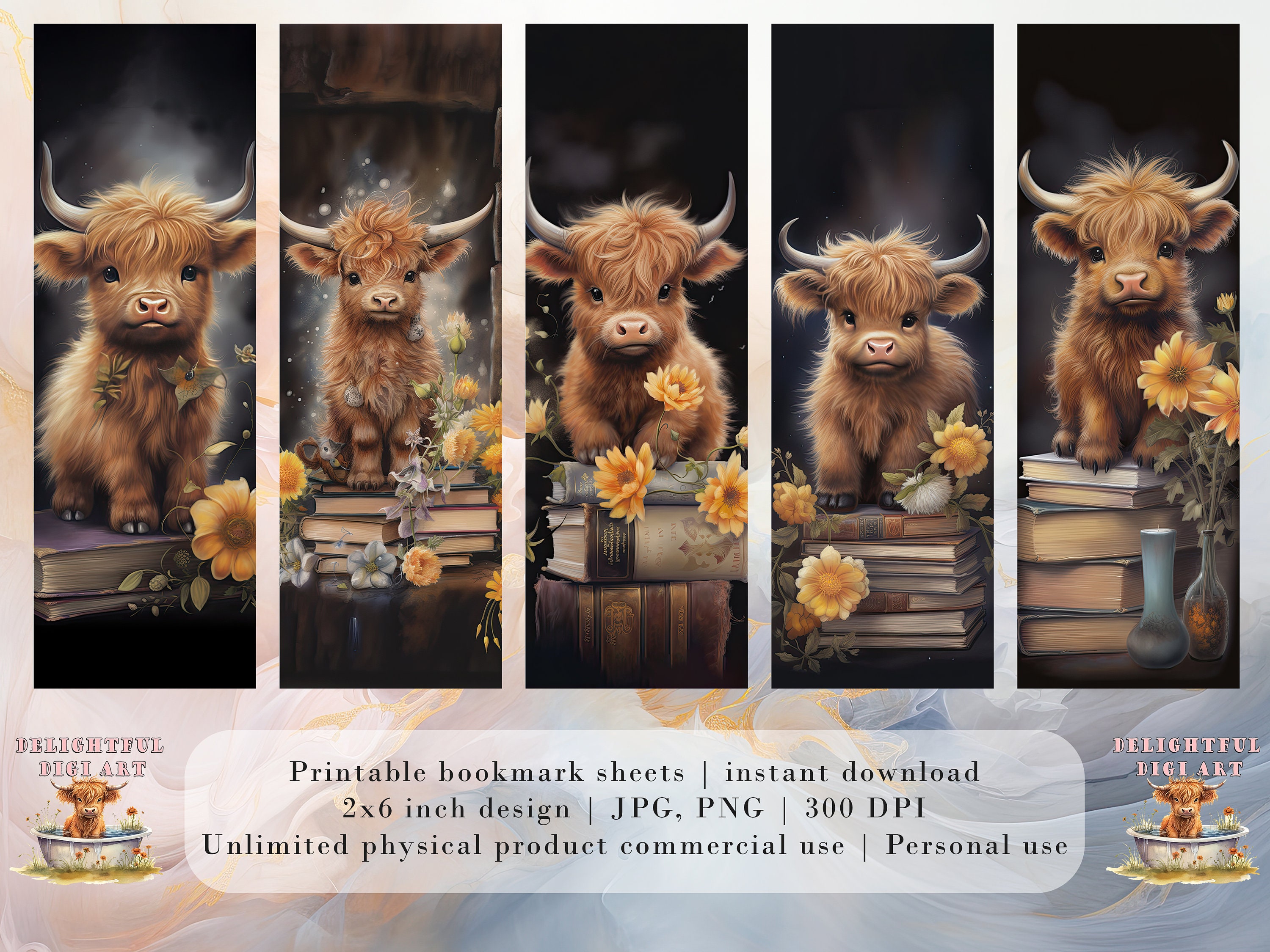 10 Watercolor Highland Cow Printable Bookmarks | Digital Download JPG ...