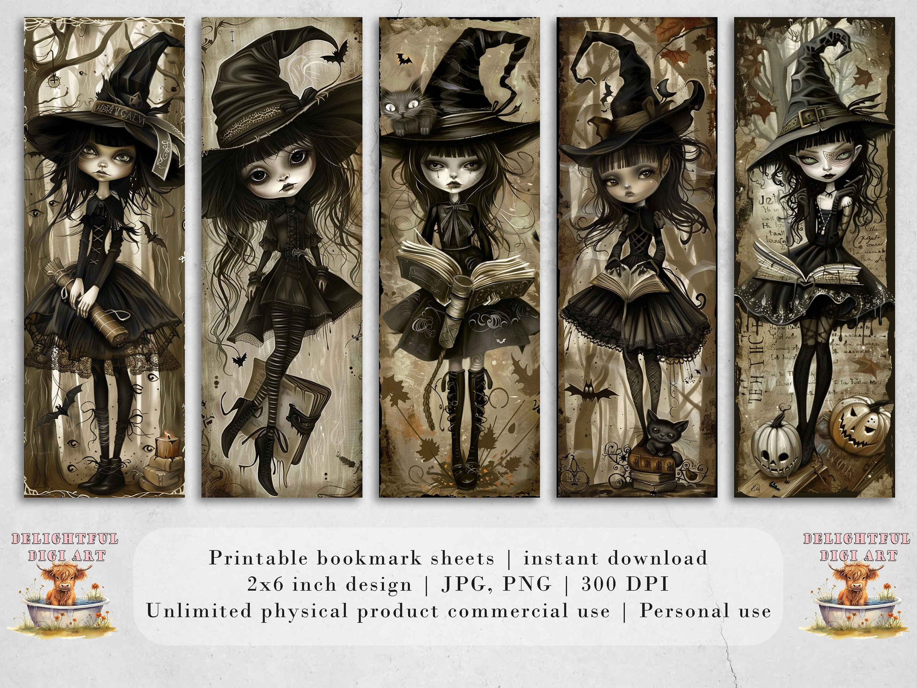 10 Little Witches Printable Bookmarks, Digital Download Halloween Set ...