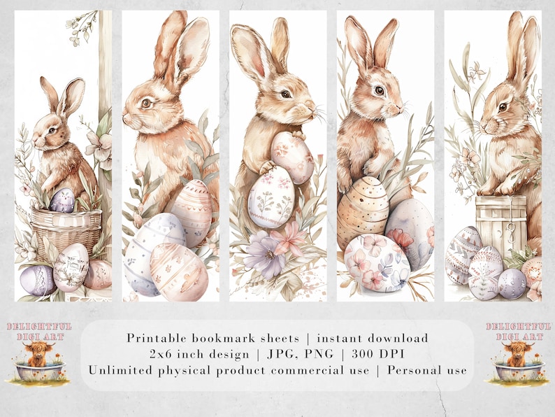 15 Easter Bunnies Printable Bookmarks | Digital Download JPG Bookmark ...