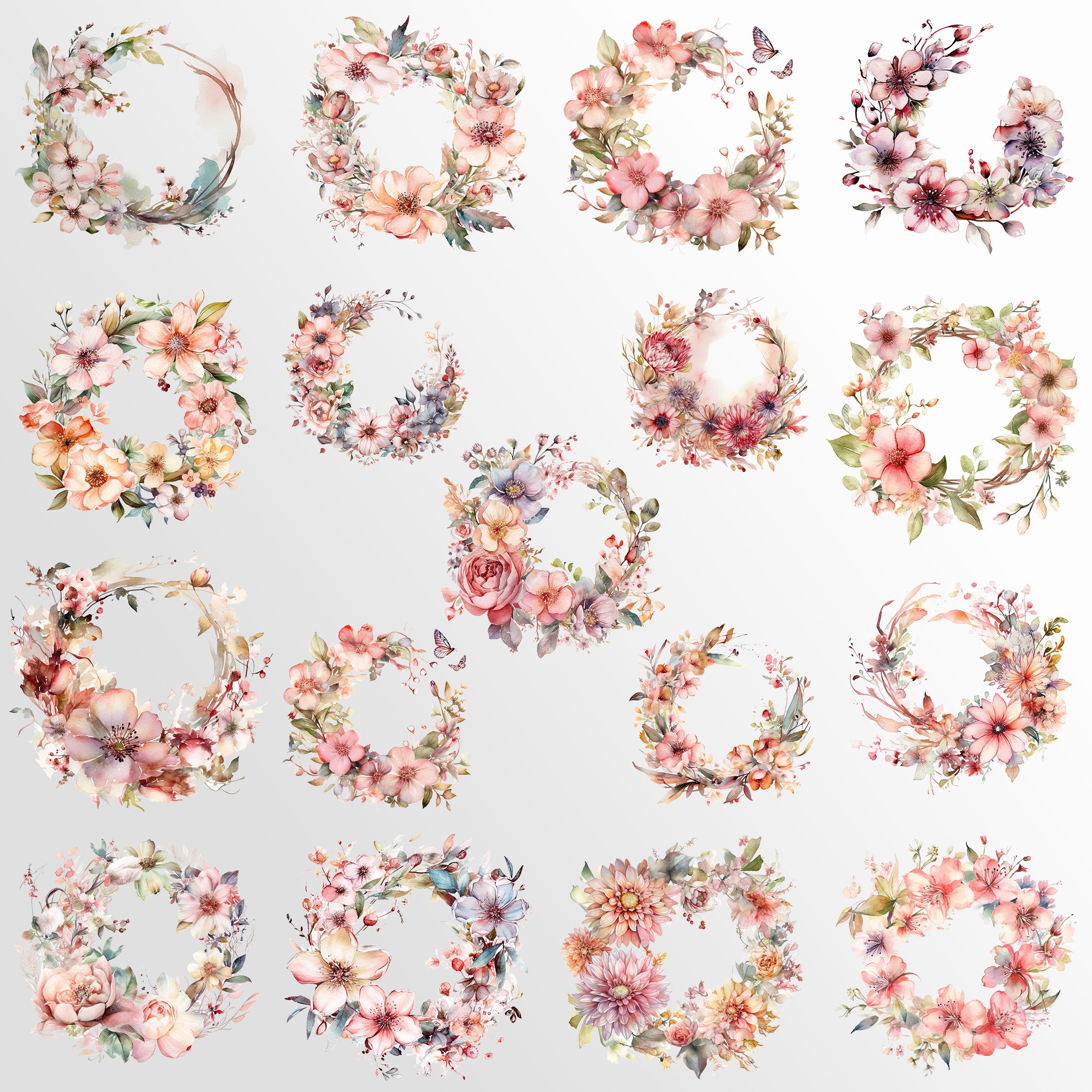 Pink Watercolor Wreath Clipart| Botanical Wreath| Floral Wreath ...
