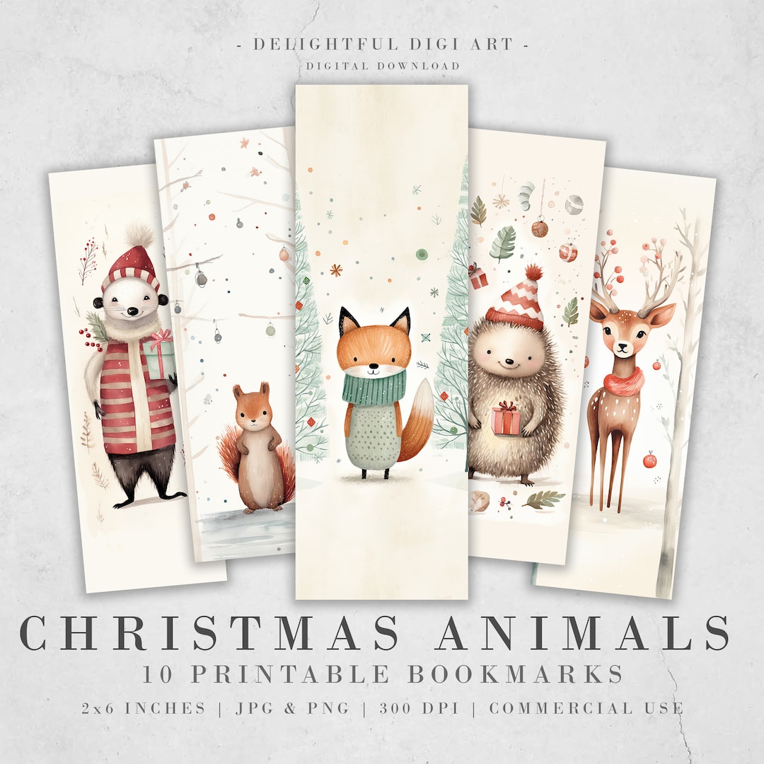 Cute Christmas Animals Printable Bookmarks: JPG Bookmark Sheets | PNG ...
