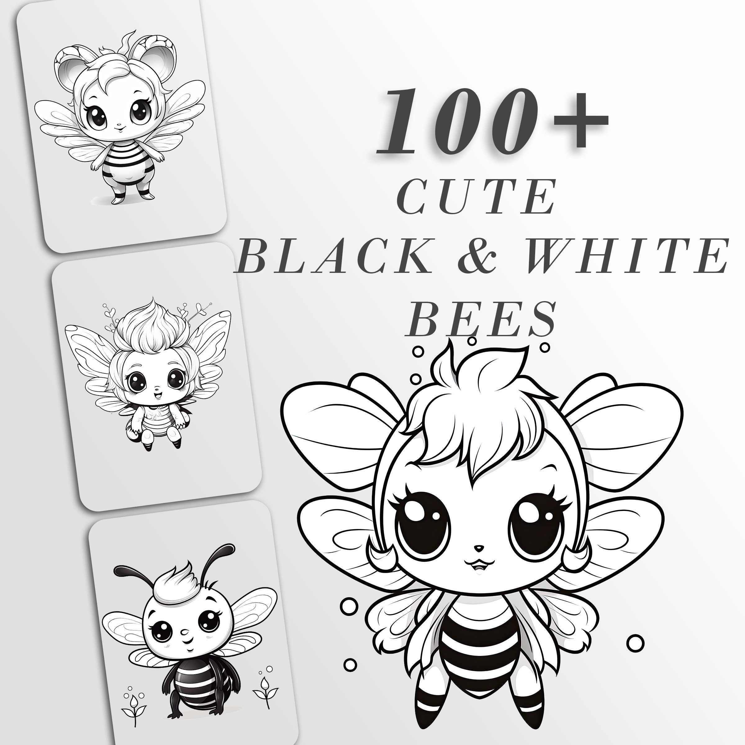 Cute Bee Clip Art Black and White Bee PNG Bundle Honey Bee - Etsy UK