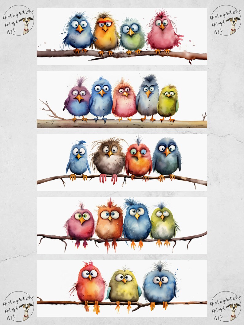 Funny Birds Printable Bookmarks | Digital Download JPG Bookmark Sheets ...