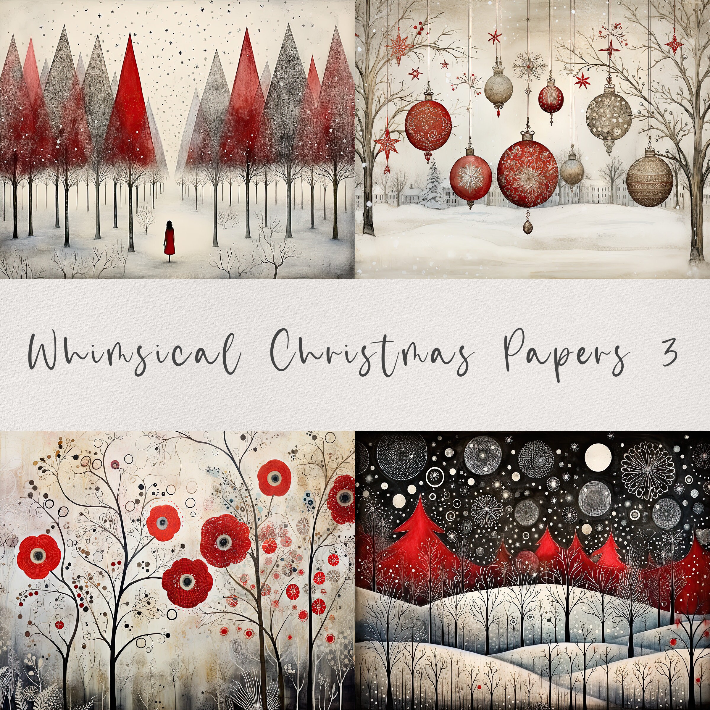 20 Whimsical Christmas Printable Art Pages| Digital Download JPG Paper ...
