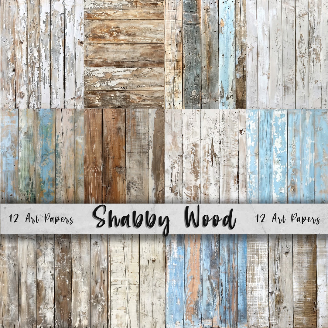 Shabby Wood Background Digital Papers, White Wooden Texture, Rustic ...