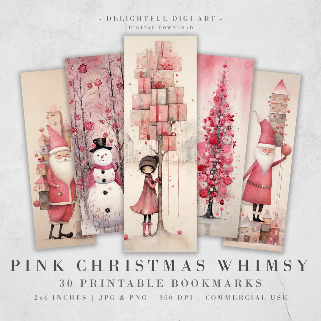 30 Cute Christmas Printable Bookmarks | Pink Whimsy Digital Download ...