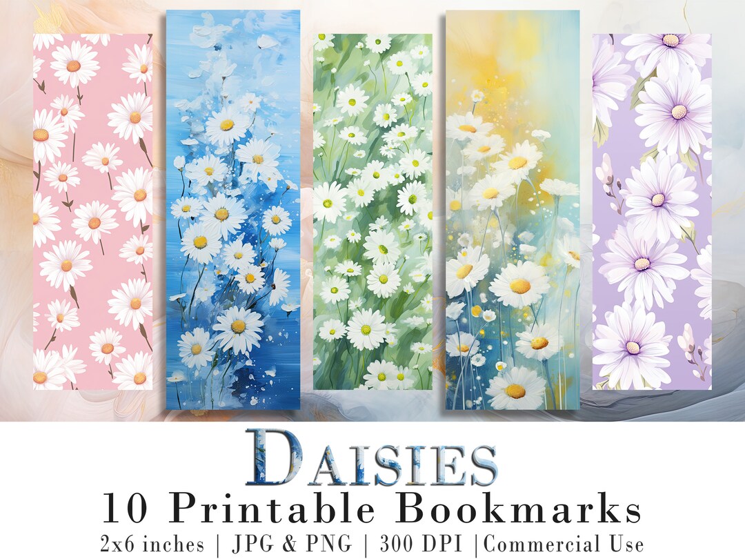 10 Cute Daisy Printable Bookmarks Digital Download JPG Bookmark Set PNG ...
