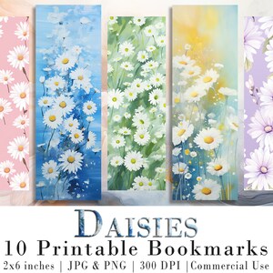 10 Cute Daisy Printable Bookmarks Digital Download JPG Bookmark Set PNG ...