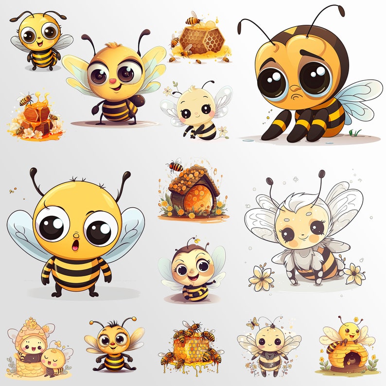 Cute Bee Clip Art, Bee PNG Bundle, Honey Bee Art, Busy Bees Clipart ...