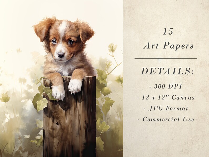 15 Cute Country Puppies Printable Art Pages| Digital Download JPG Paper ...