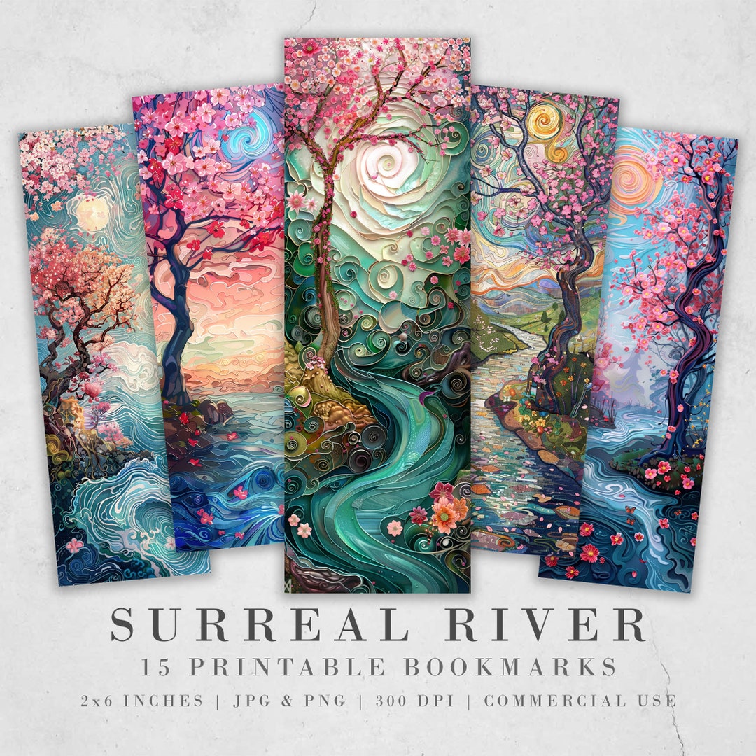 Surreal River Printable Bookmarks| 15 Whimsical Landscape Graphics ...