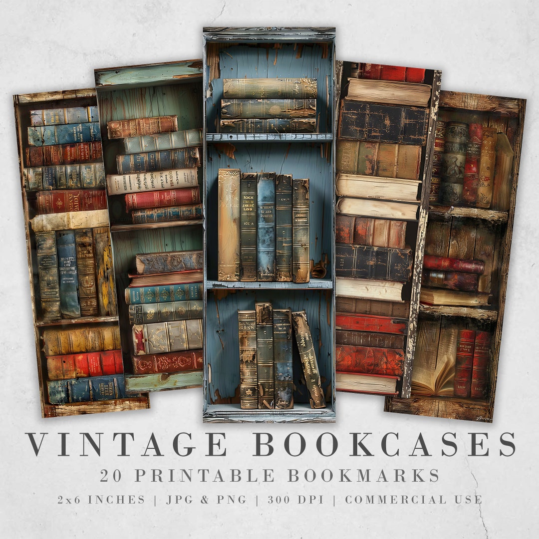 20 Vintage Bookcase Printable Bookmarks | 4 Bookmark Sheets | PNG ...