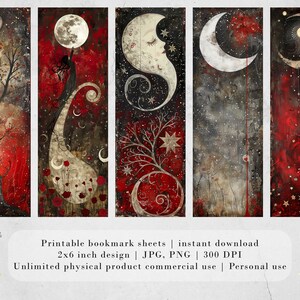 Whimsical Moon Printable Bookmarks: Quirky Bookmark Sheets, PNG ...