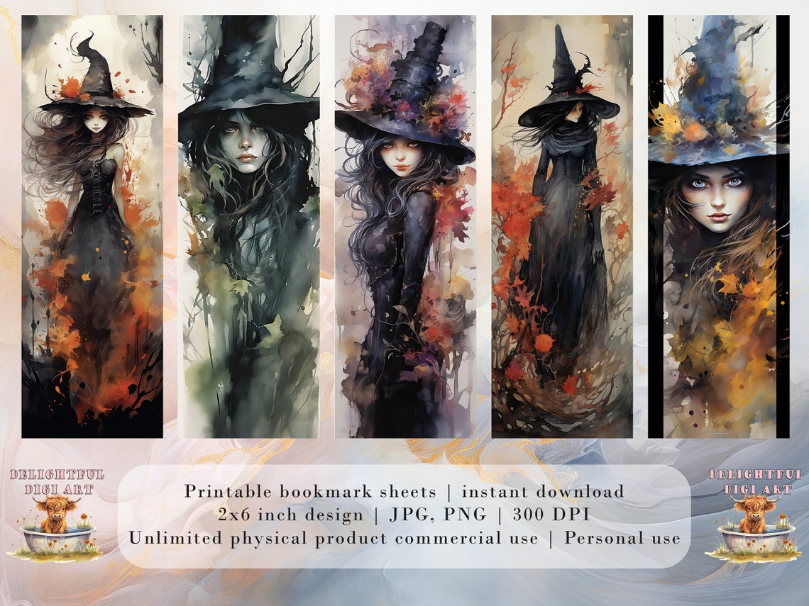 10 Witch Printable Bookmarks | Digital Download JPG Bookmark Set| PNG ...