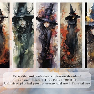 10 Witch Printable Bookmarks | Digital Download JPG Bookmark Set| PNG ...